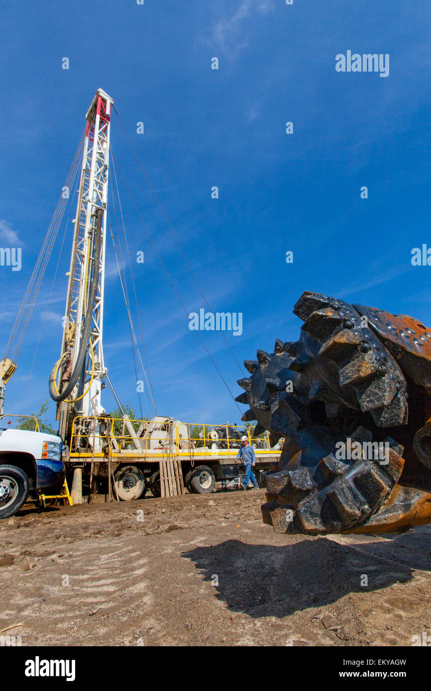 Water well being drilled in Almond orchard. Tulare County, San Joaquin ...