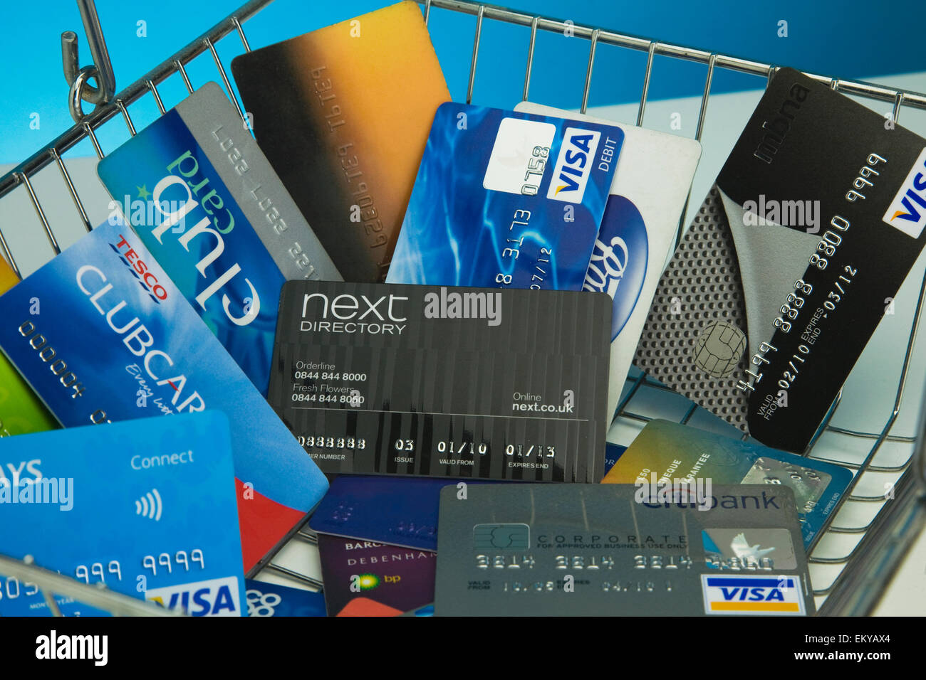 A selection off credit cards,bank cards and store cards in a shopping ...