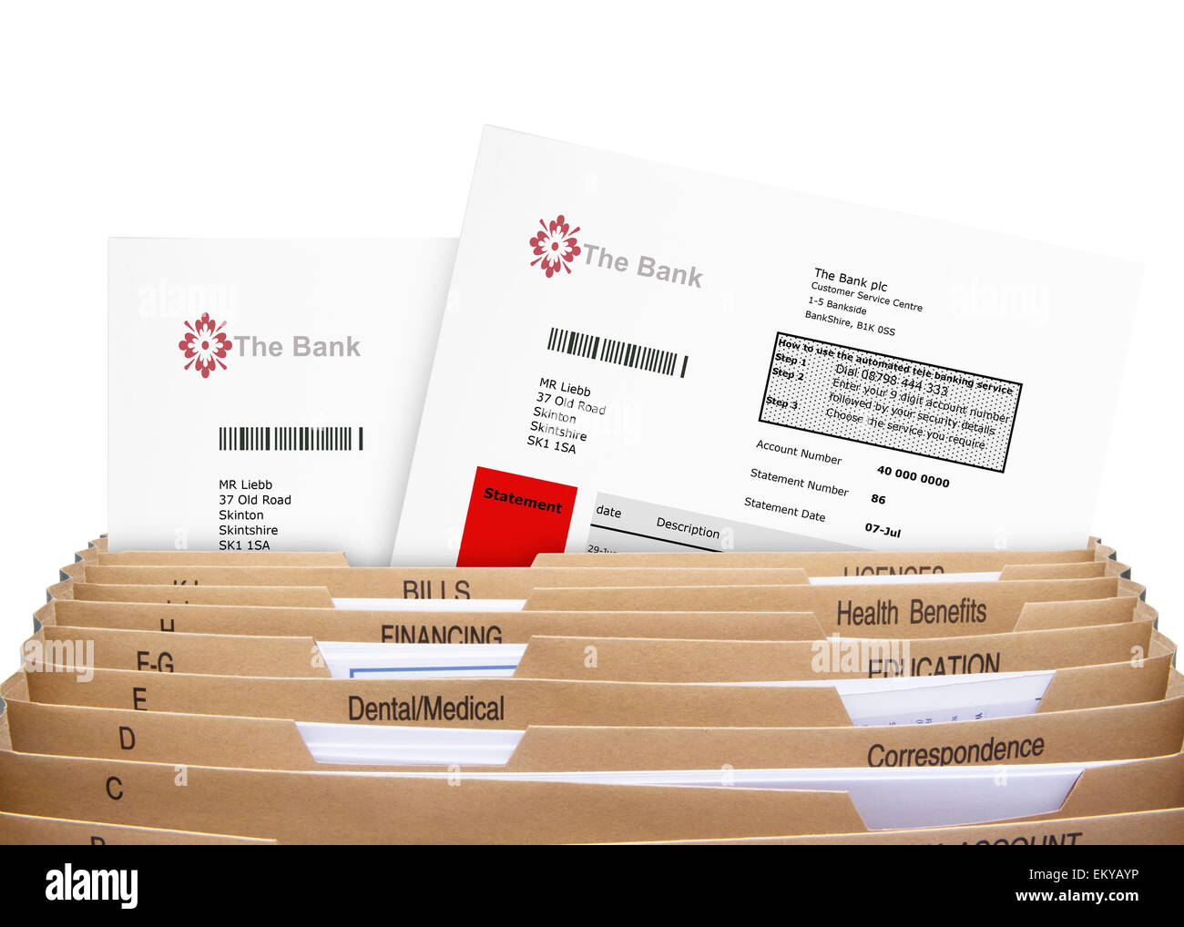 Home Filing Dividers showing Bank Statements Stock Photo - Alamy