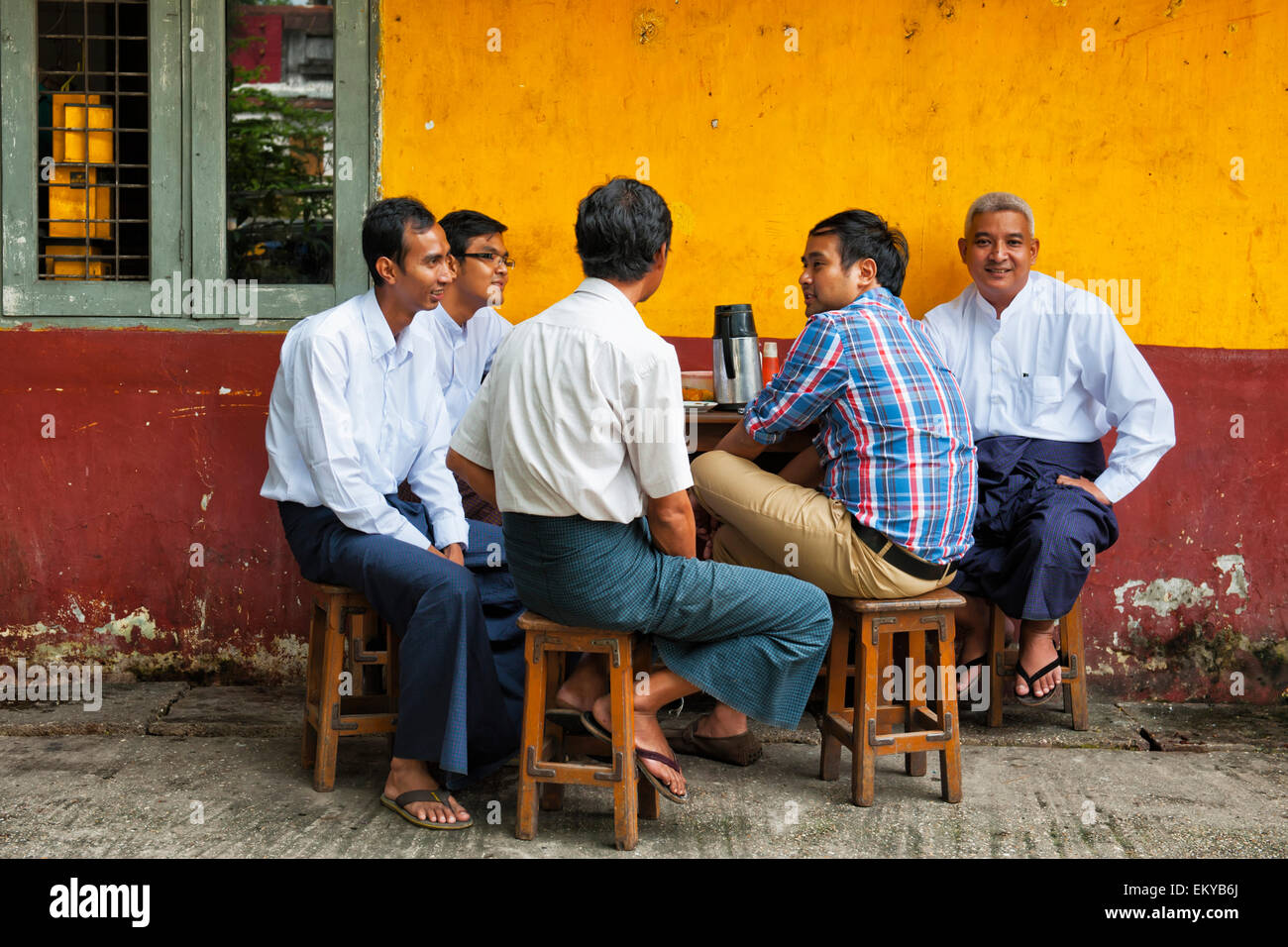Burma, Men at a teahouse; Rangoon Stock Photo - Alamy