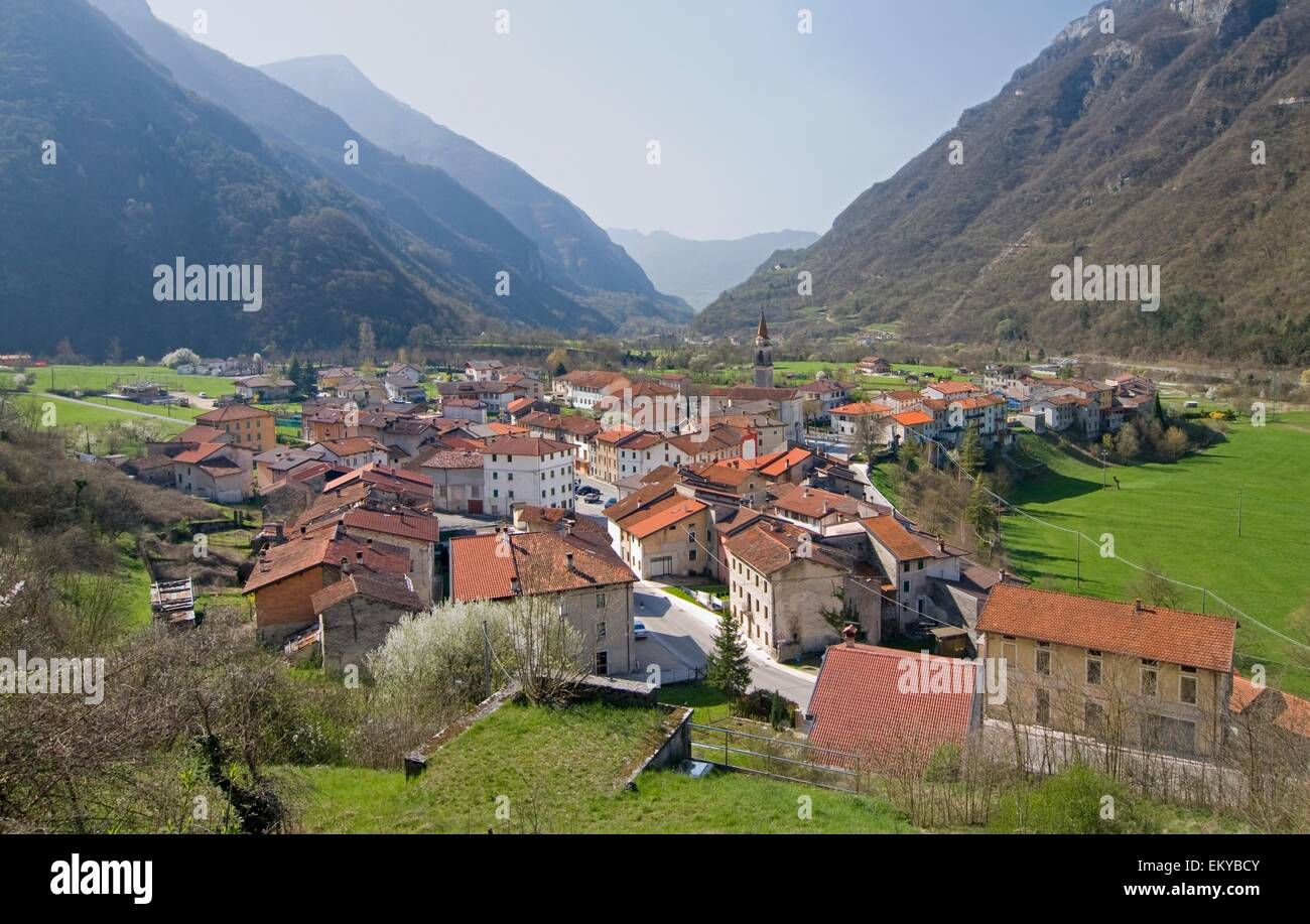Pedescala, Italy; View Of The Village From The Road To Asiago Stock ...