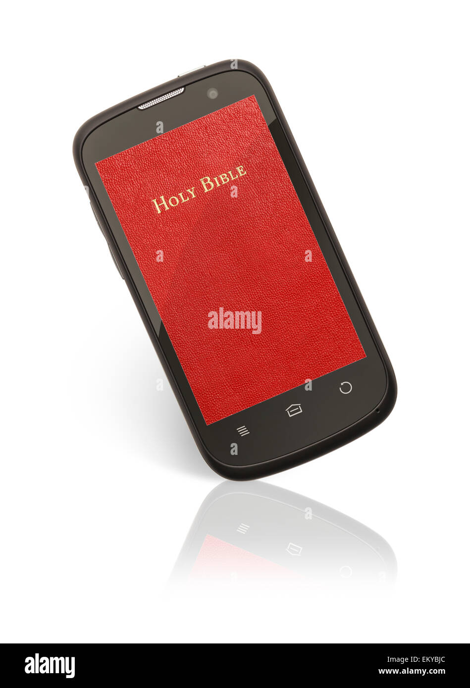 Red Holy Bible App on Smart Phone Isolated on White Background Stock ...