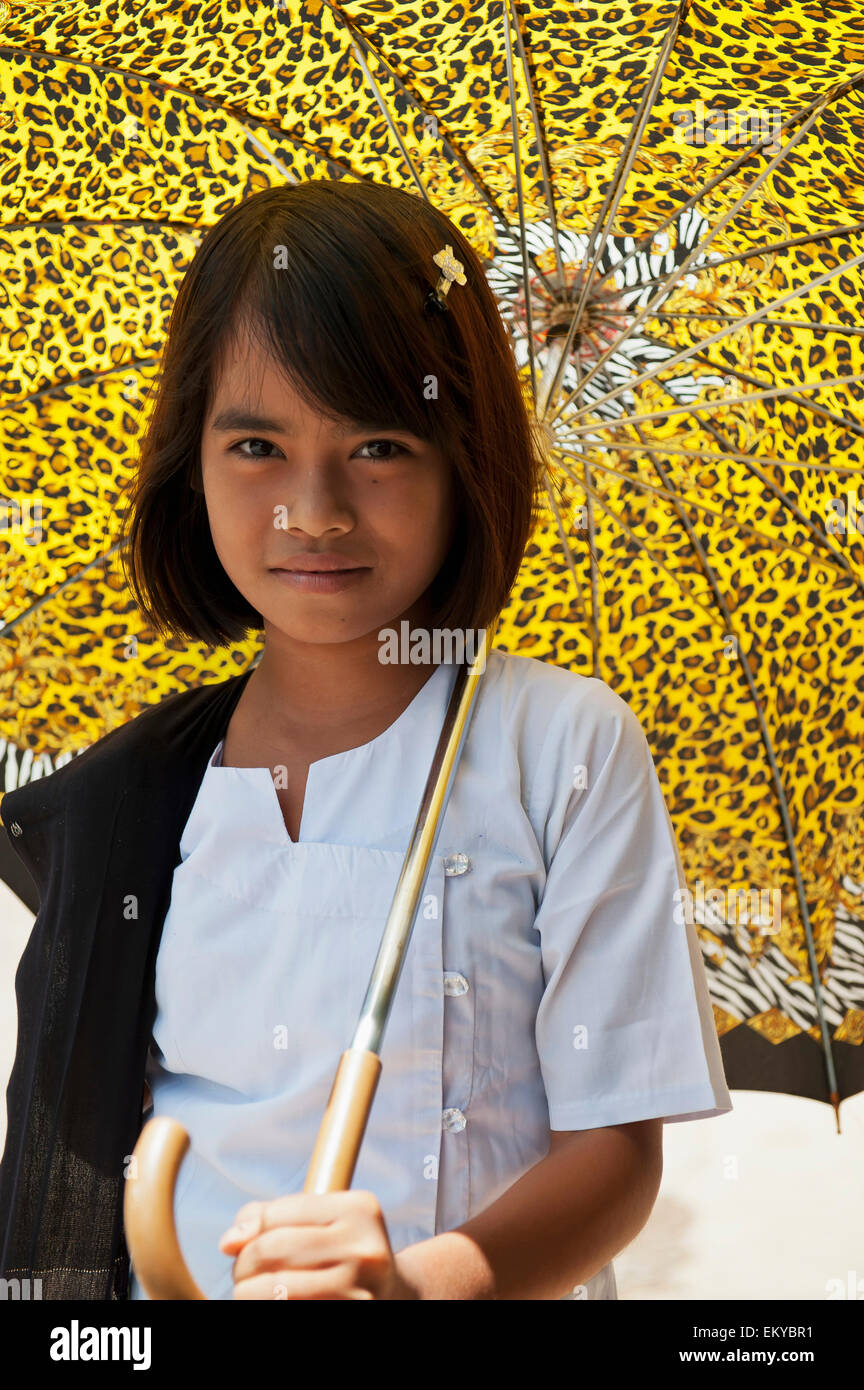 Burma, Shan State, Girl with umbrella; Lashio Stock Photo - Alamy