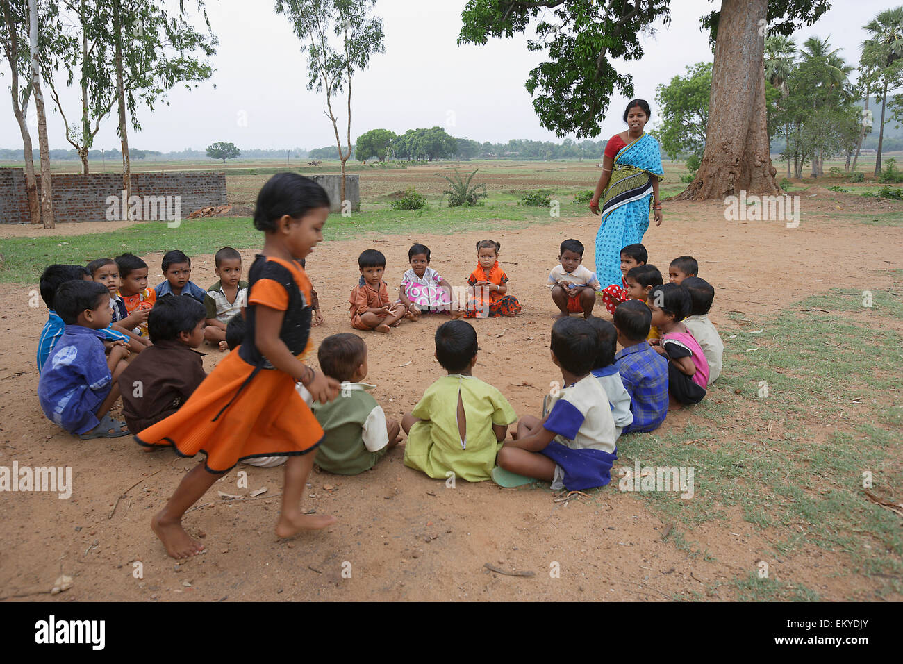 A group of children play a traditional school game; India Stock Photo ...