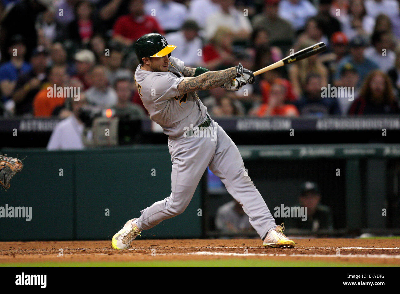 Houston, Texas, USA. 14th Apr, 2015. Oakland Athletics infielder Brett ...