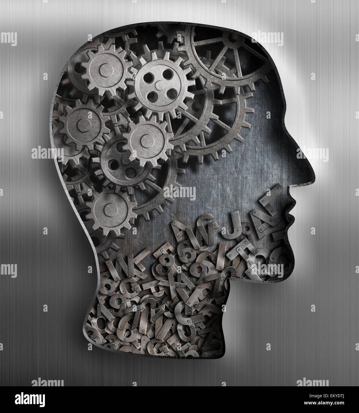 Metal brain. Thinking, psychology, creativity, language concept Stock ...