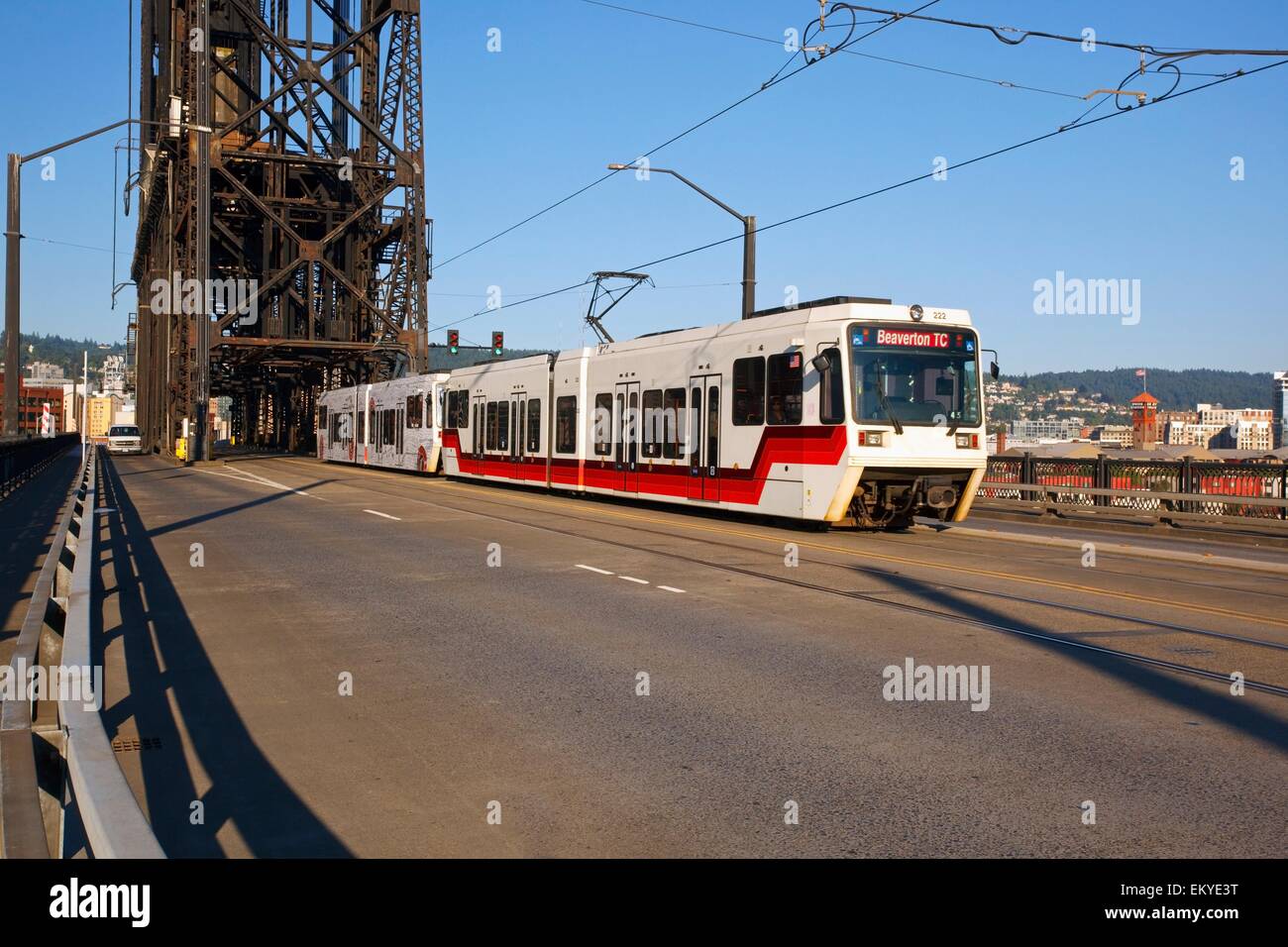 The Max Light Rail Train Going On Steel Bridge Over The Willamette ...