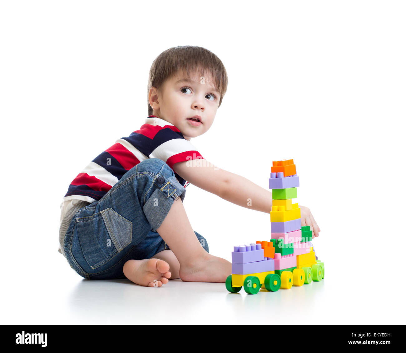little child with construction set over white backgroun Stock Photo - Alamy