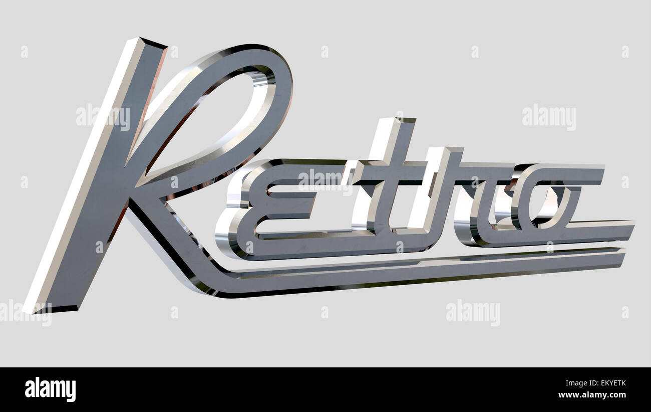 Extruded chrome text that reads retro on an isolated white background ...