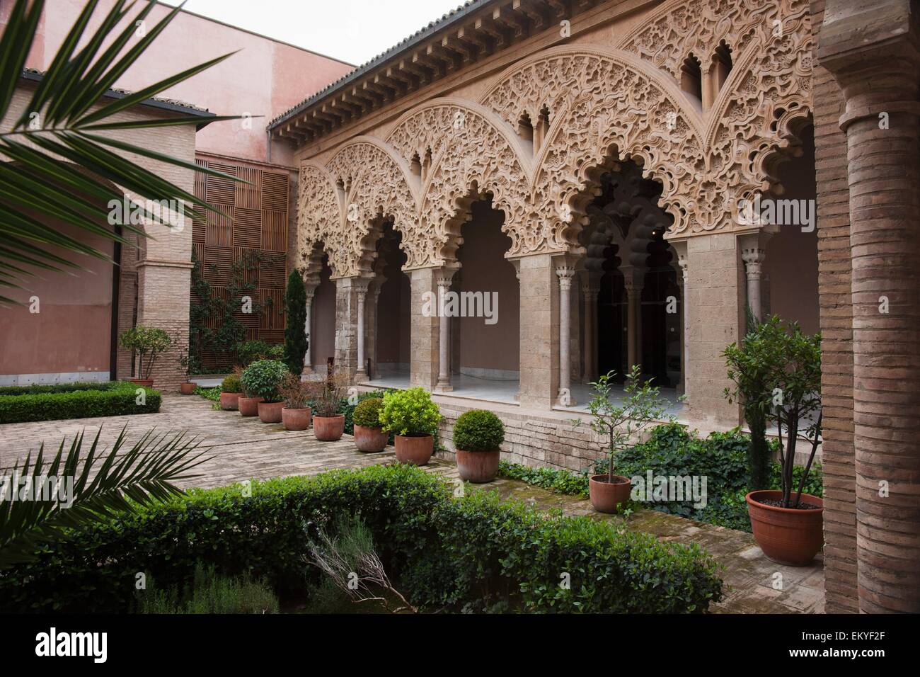 Courtyard Arcade Of The Aljaferia Palace; Zaragoza, Spain Stock Photo ...