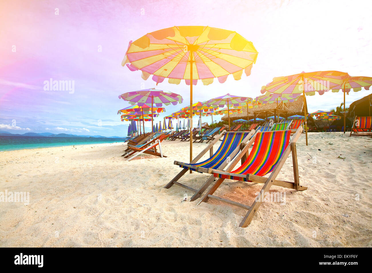 Colorful parasols on a tropical island beach Stock Photo - Alamy