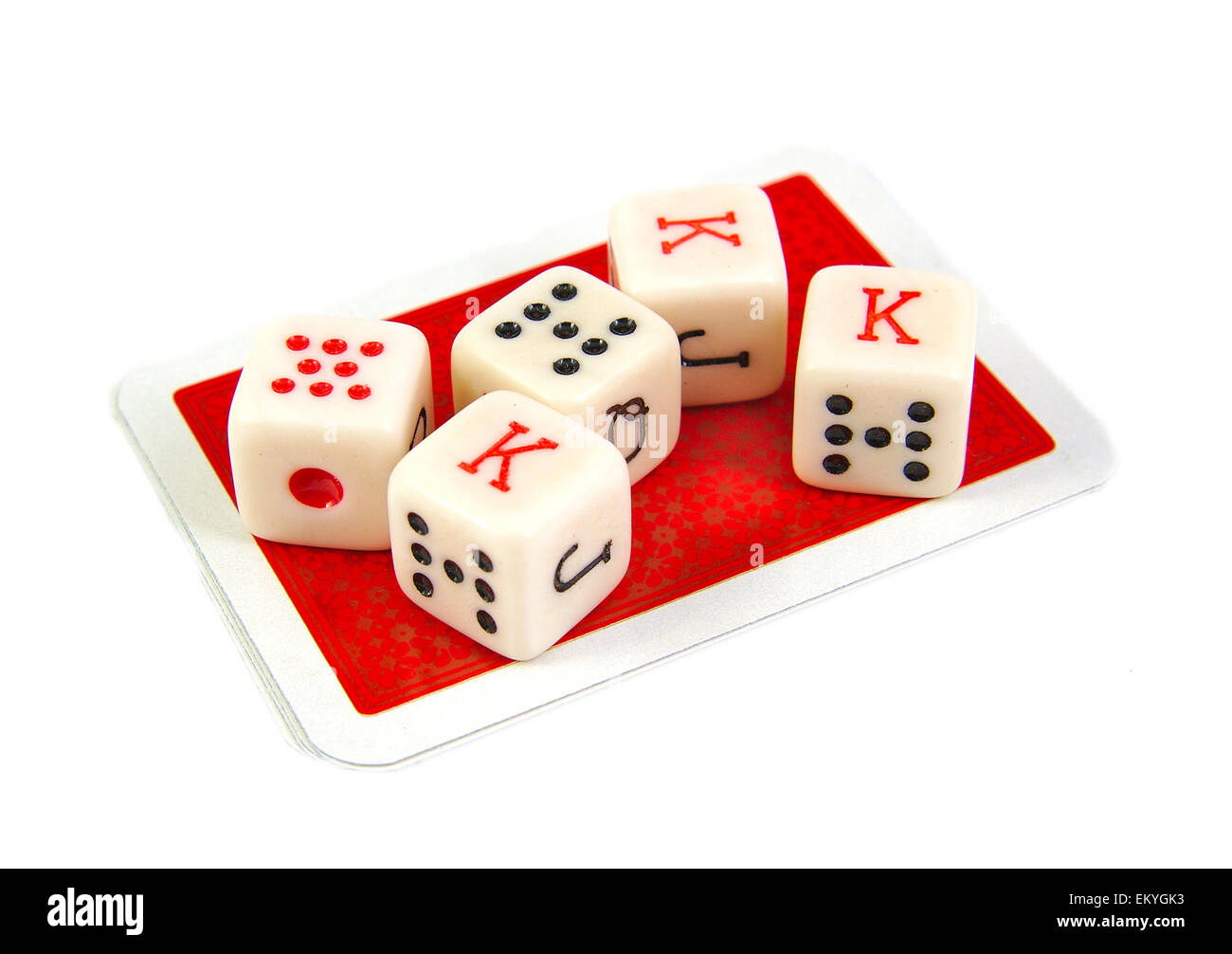 Set of five poker dices on white background Stock Photo - Alamy