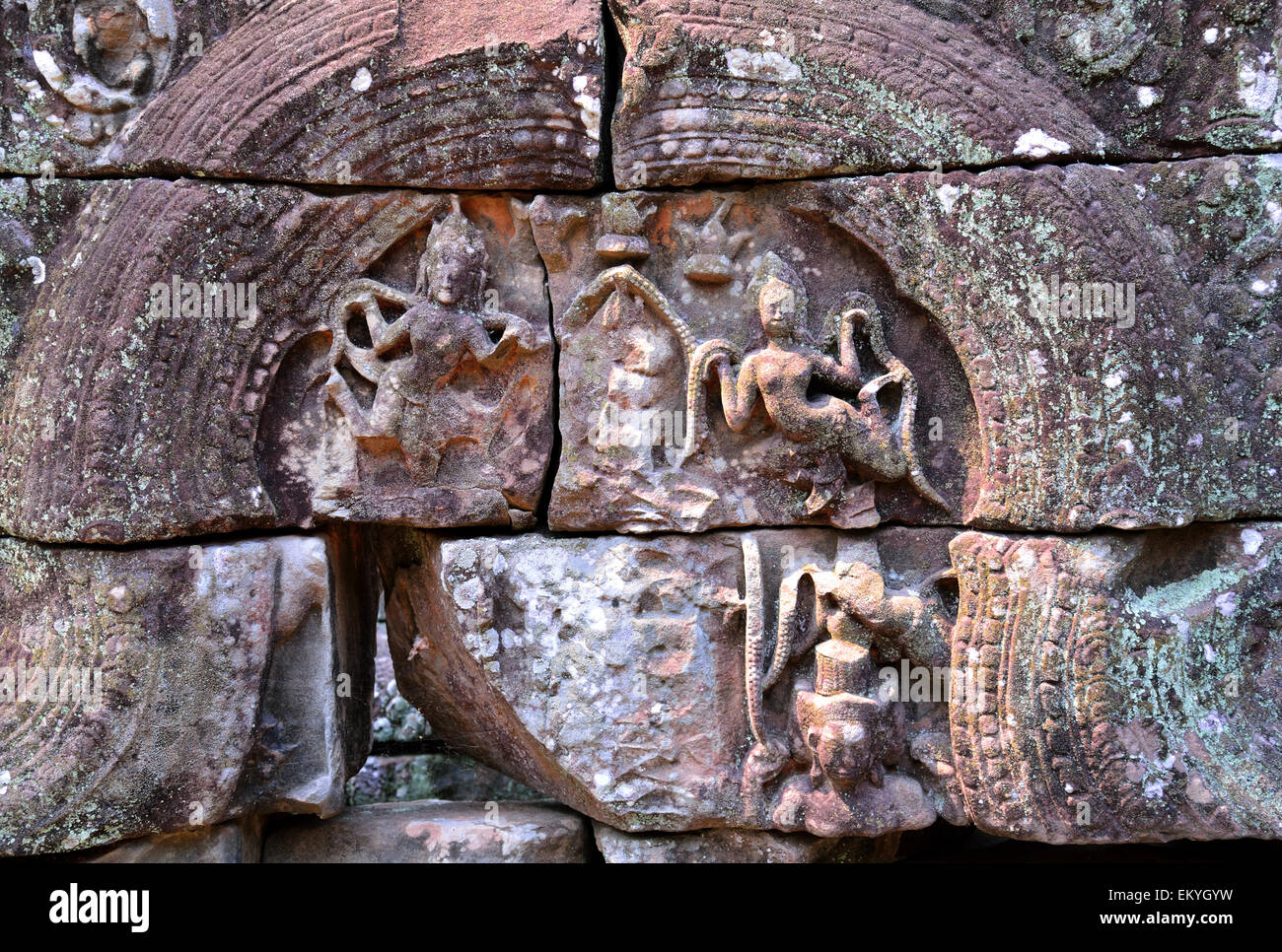 Apsara Dancers Stone Carving,all around on the wall at Angkor wat Stock ...
