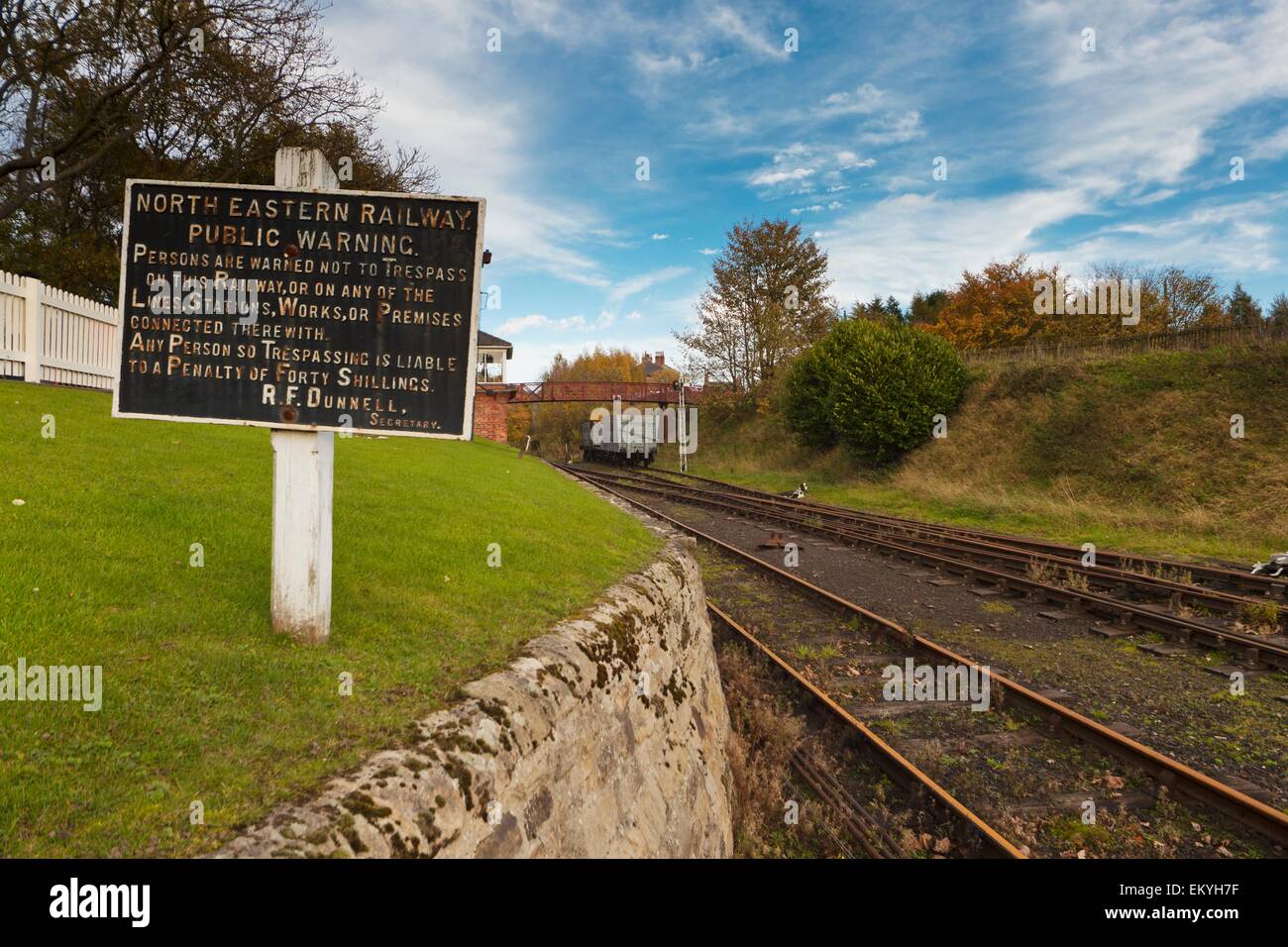A Warning Sign On The Side Of The Railway Tracks; Beamish, Durham ...