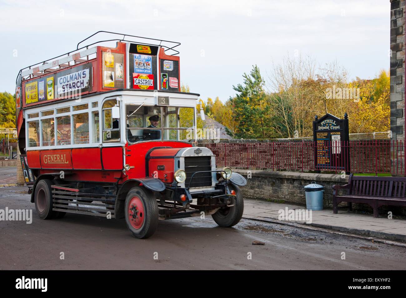 A Double Decker Vehicle And Driver On The Road; Beamish, Durham ...
