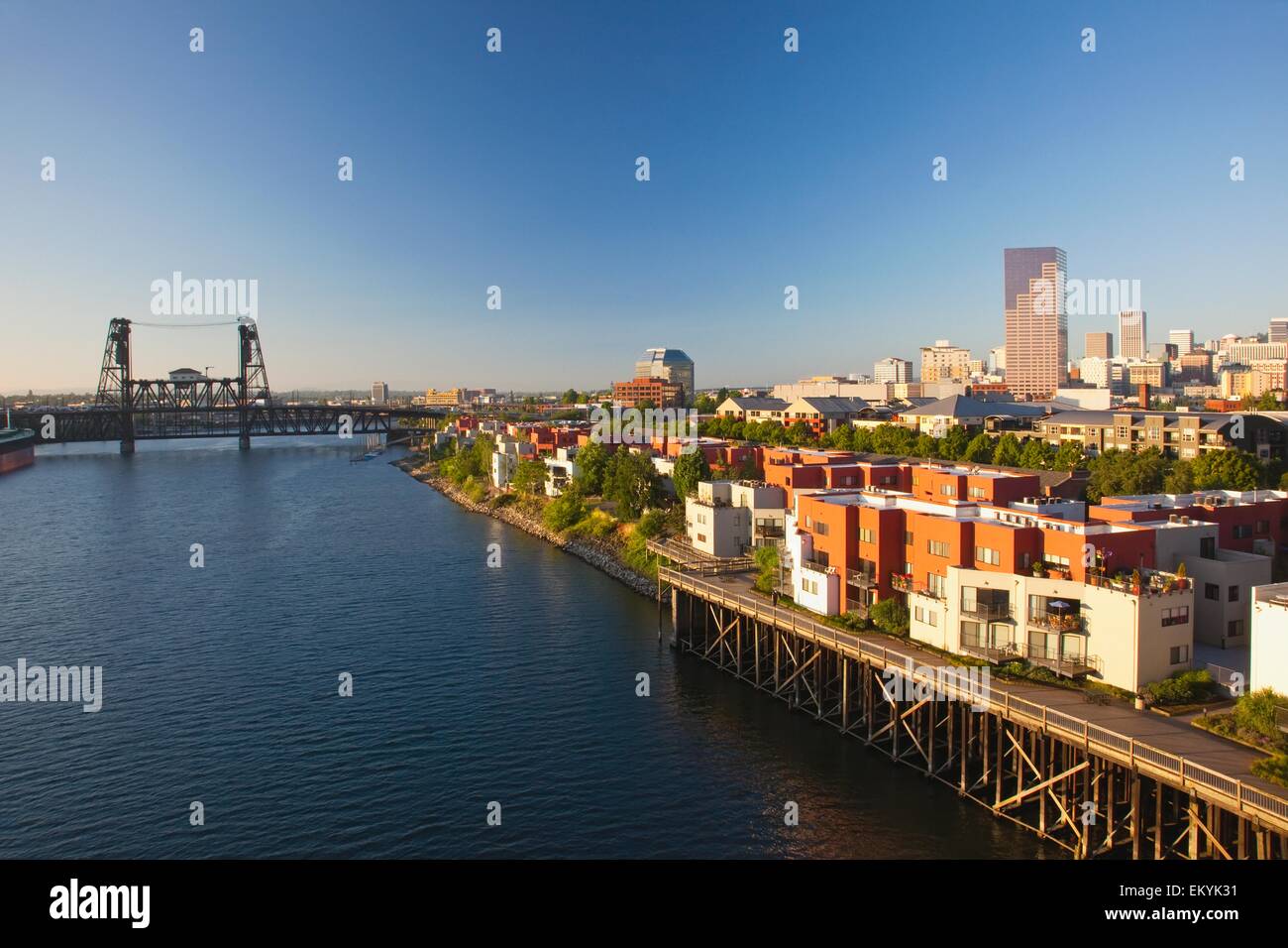 Willamette River And Portland Waterfront In The Early Morning; Portland ...
