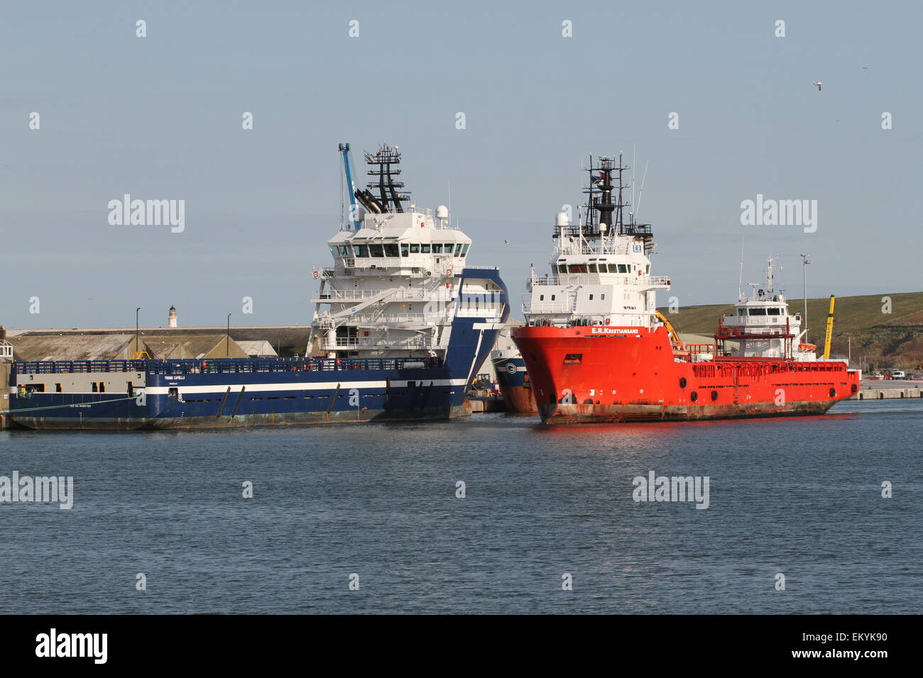 Platform supply ship MV E.R. Kristiansand arriving Montrose harbour ...