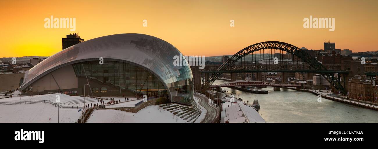 Waterfront Of Winking Eye Bridge In Winter; Newcastle, England Stock ...