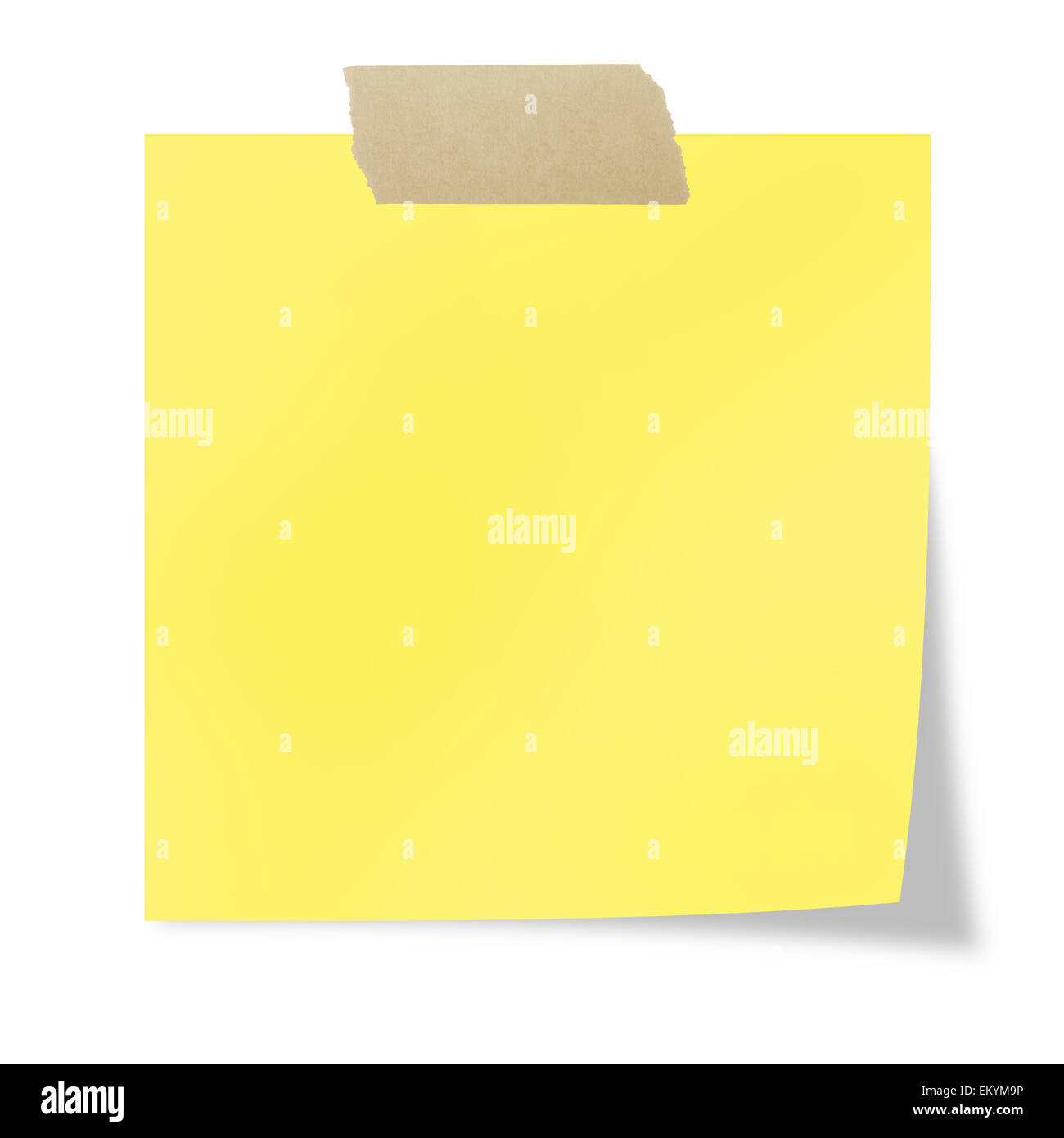 Yellow post it with tape on a white background Stock Photo - Alamy