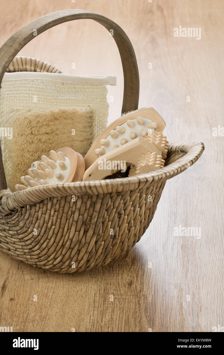 one basket on wooden background Stock Photo - Alamy