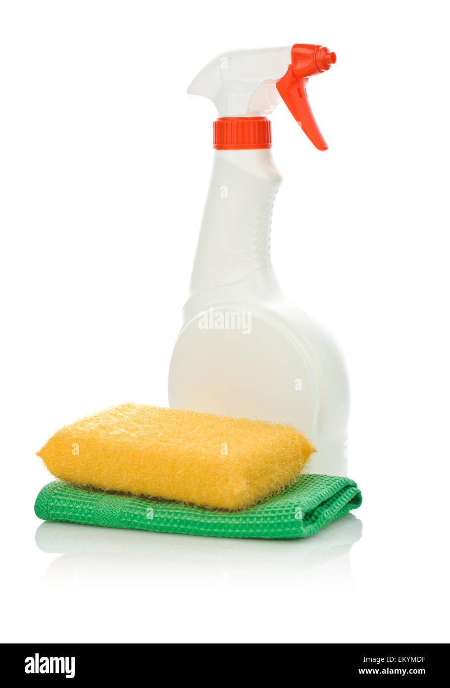 sponge on a napkin and white bottle Stock Photo - Alamy