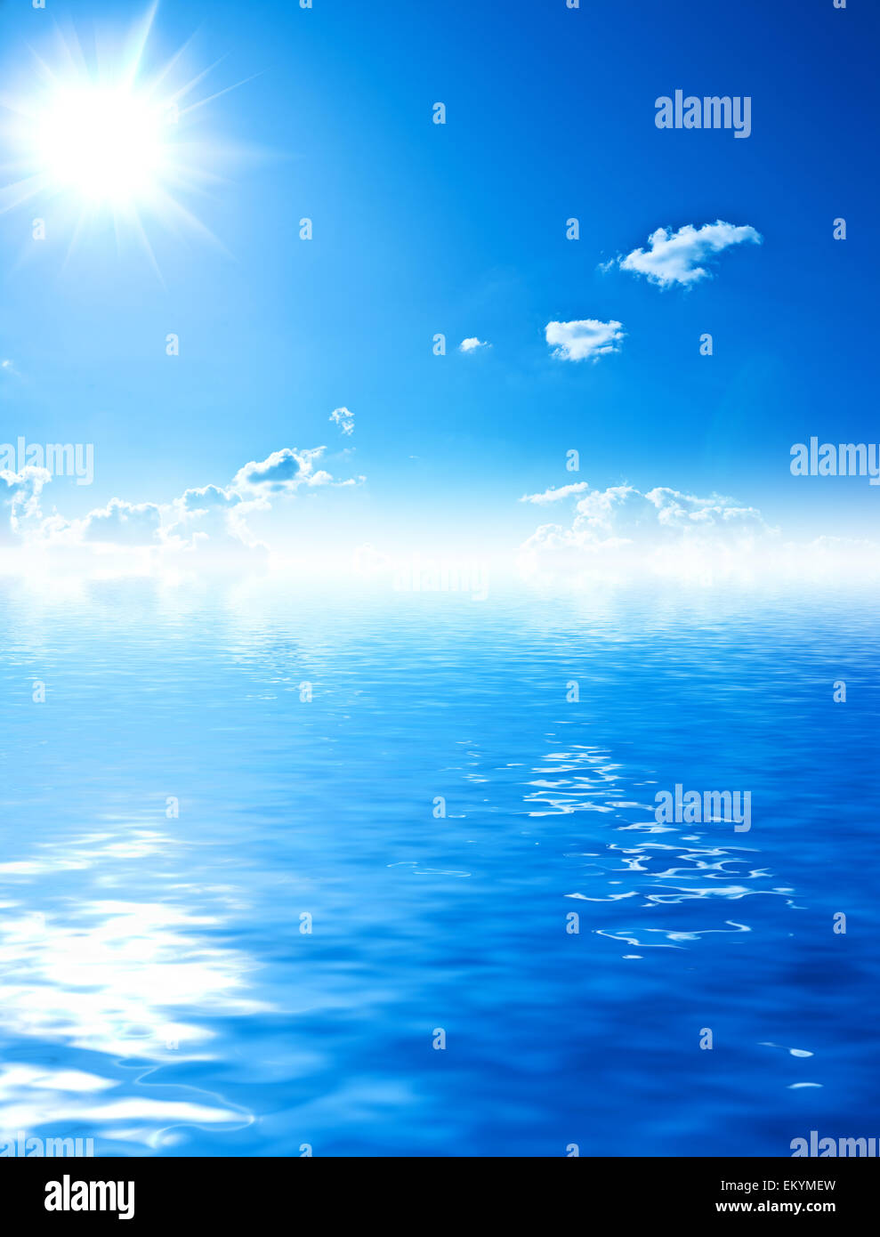 blue water and sky with sun Stock Photo - Alamy