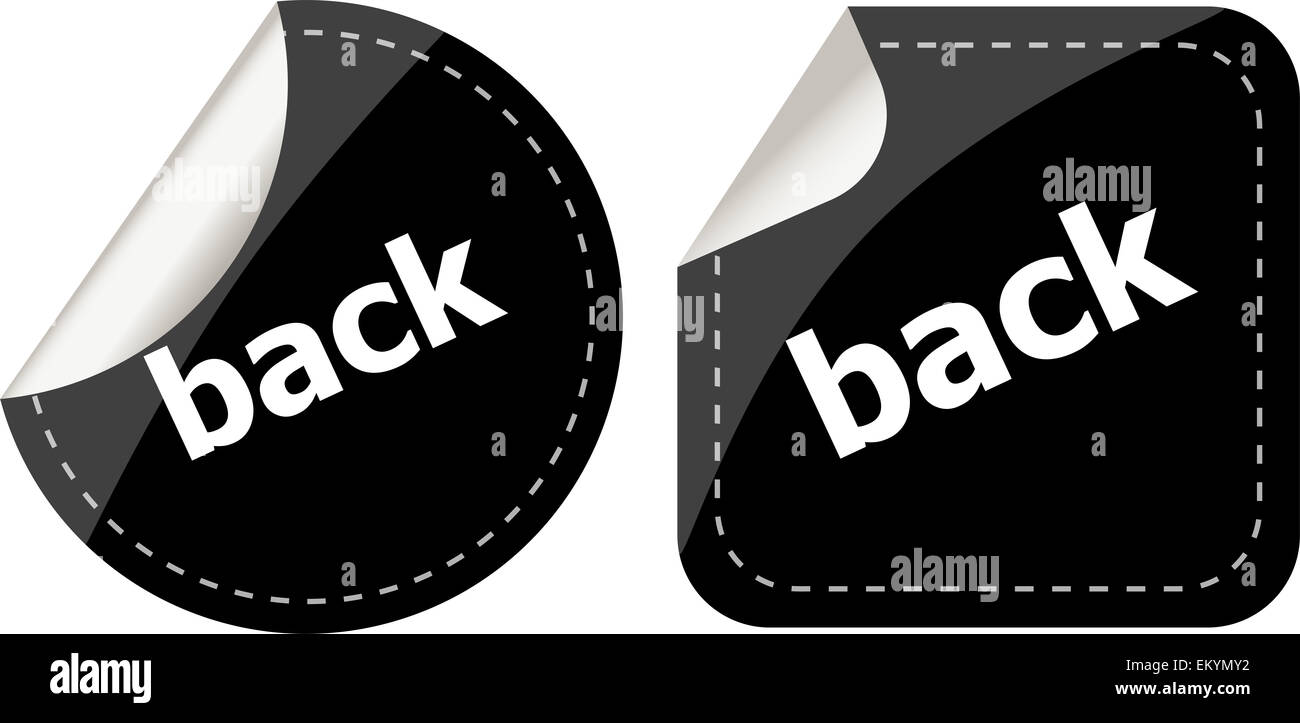 back word on black stickers button set, label Stock Photo - Alamy