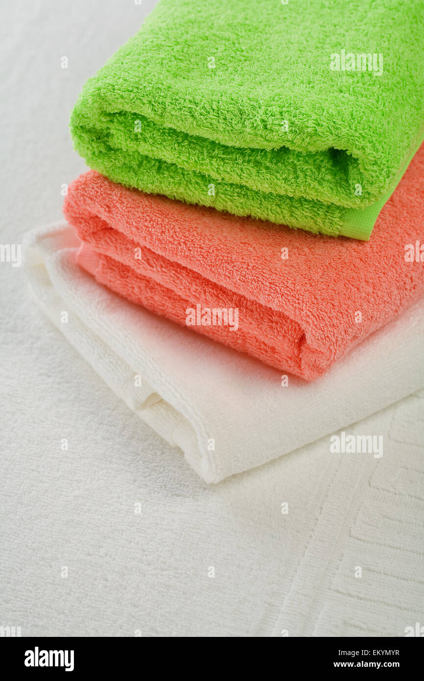 three towels on white background Stock Photo - Alamy