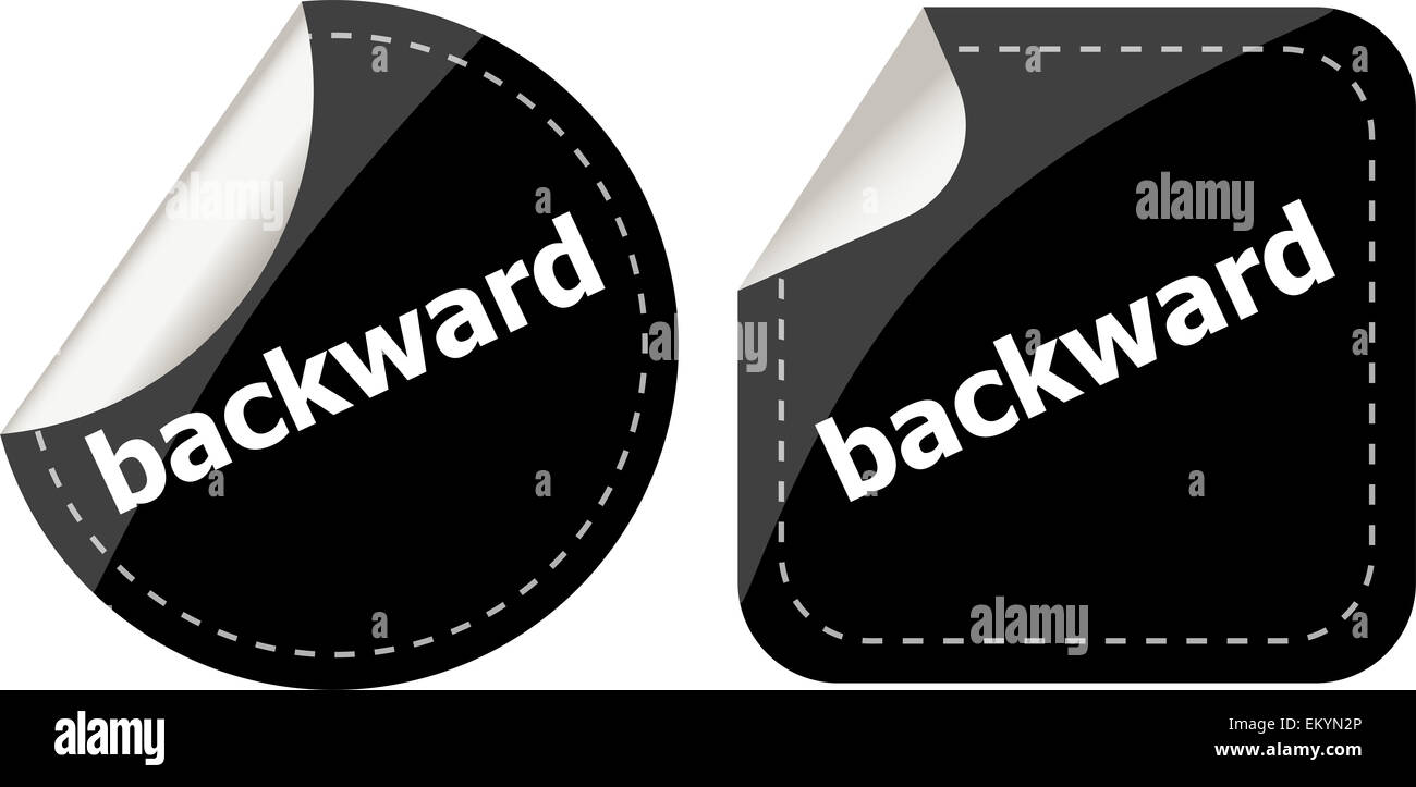 backward word on black stickers button set, label Stock Photo - Alamy