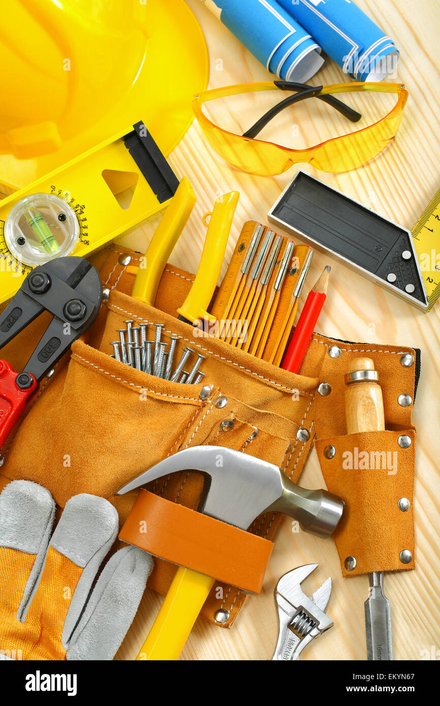 big composition of working tools on wooden boards Stock Photo - Alamy