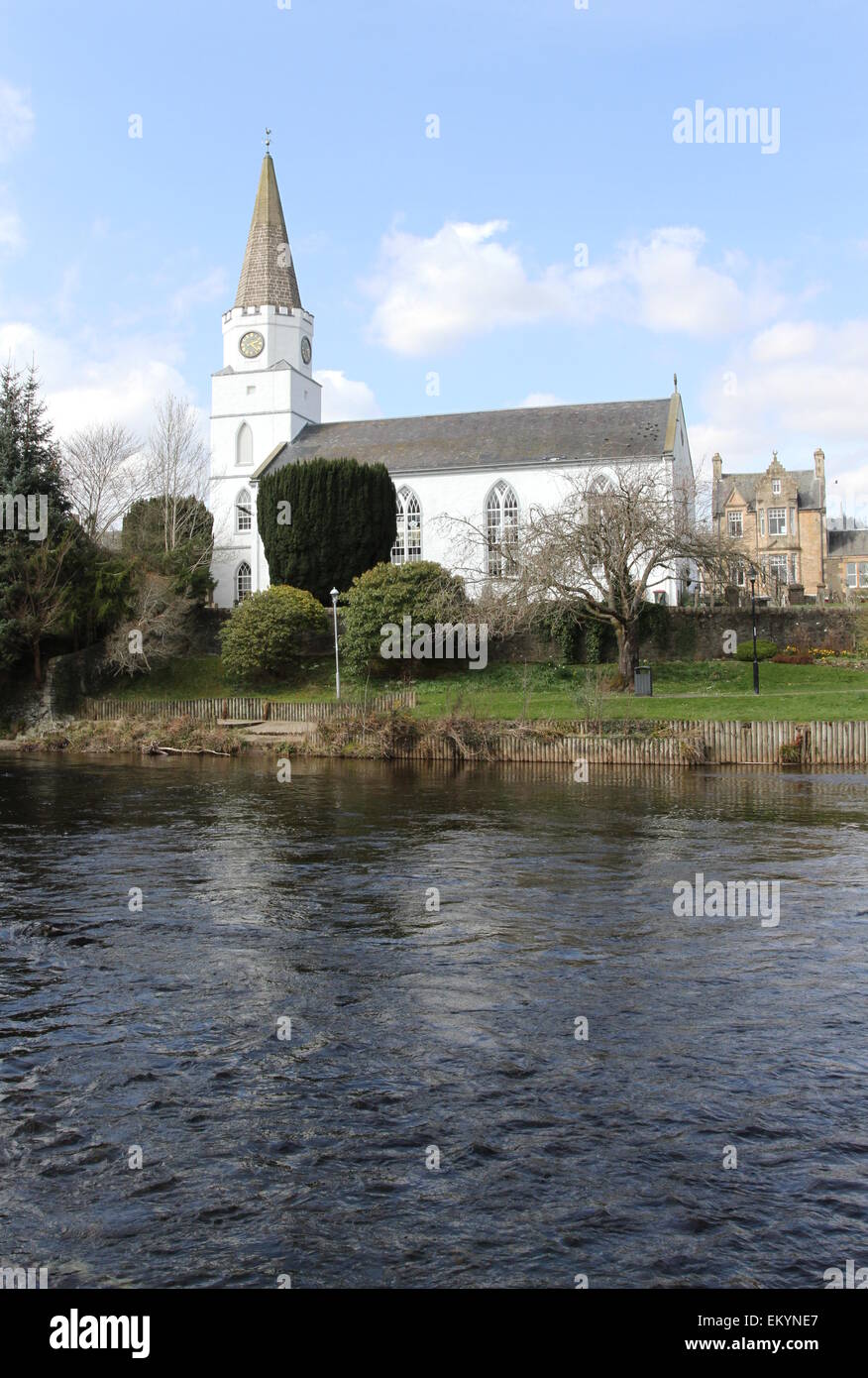 The White Church and River Earn Comrie Scotland April 2015 Stock Photo ...
