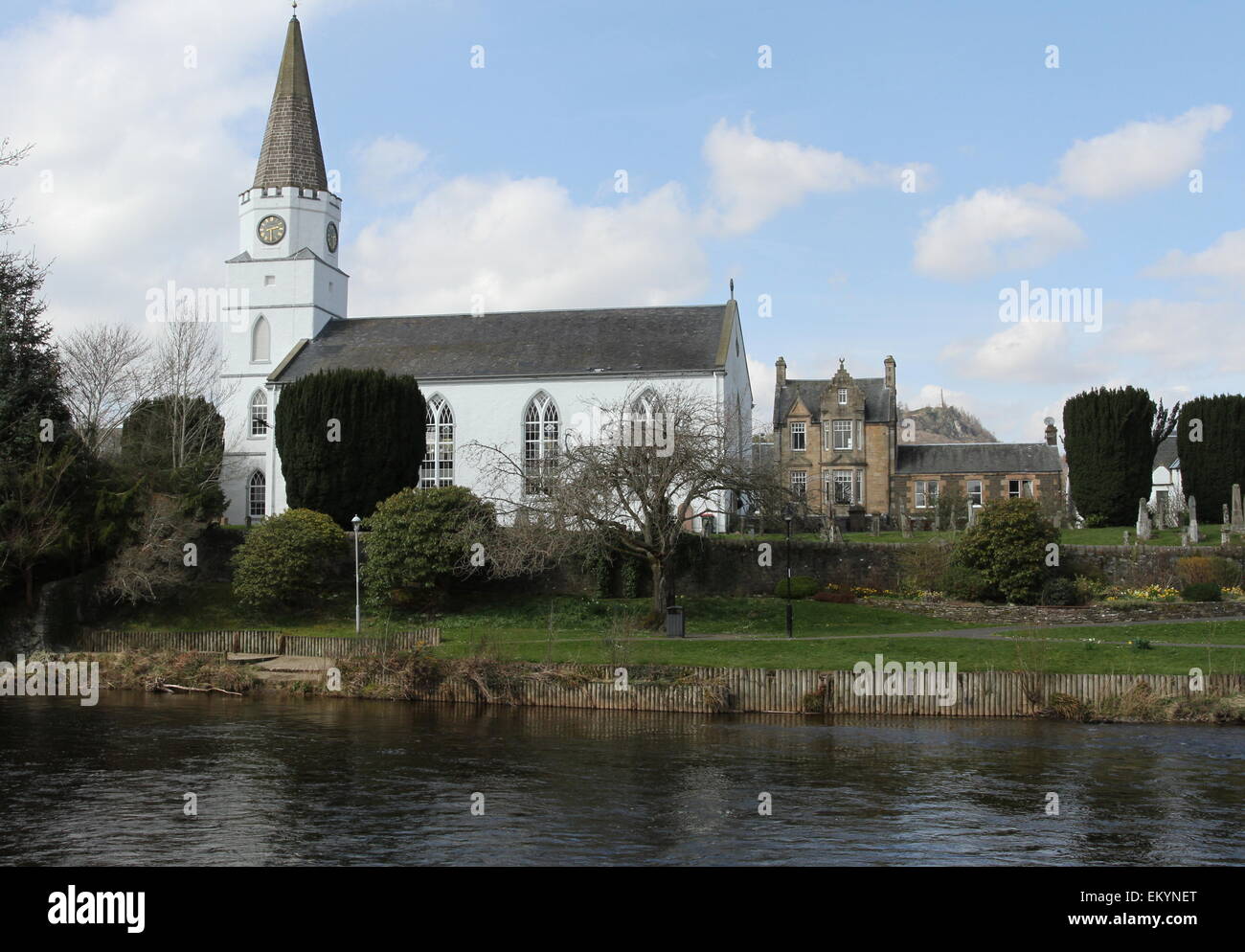 The White Church and River Earn Comrie Scotland April 2015 Stock Photo ...