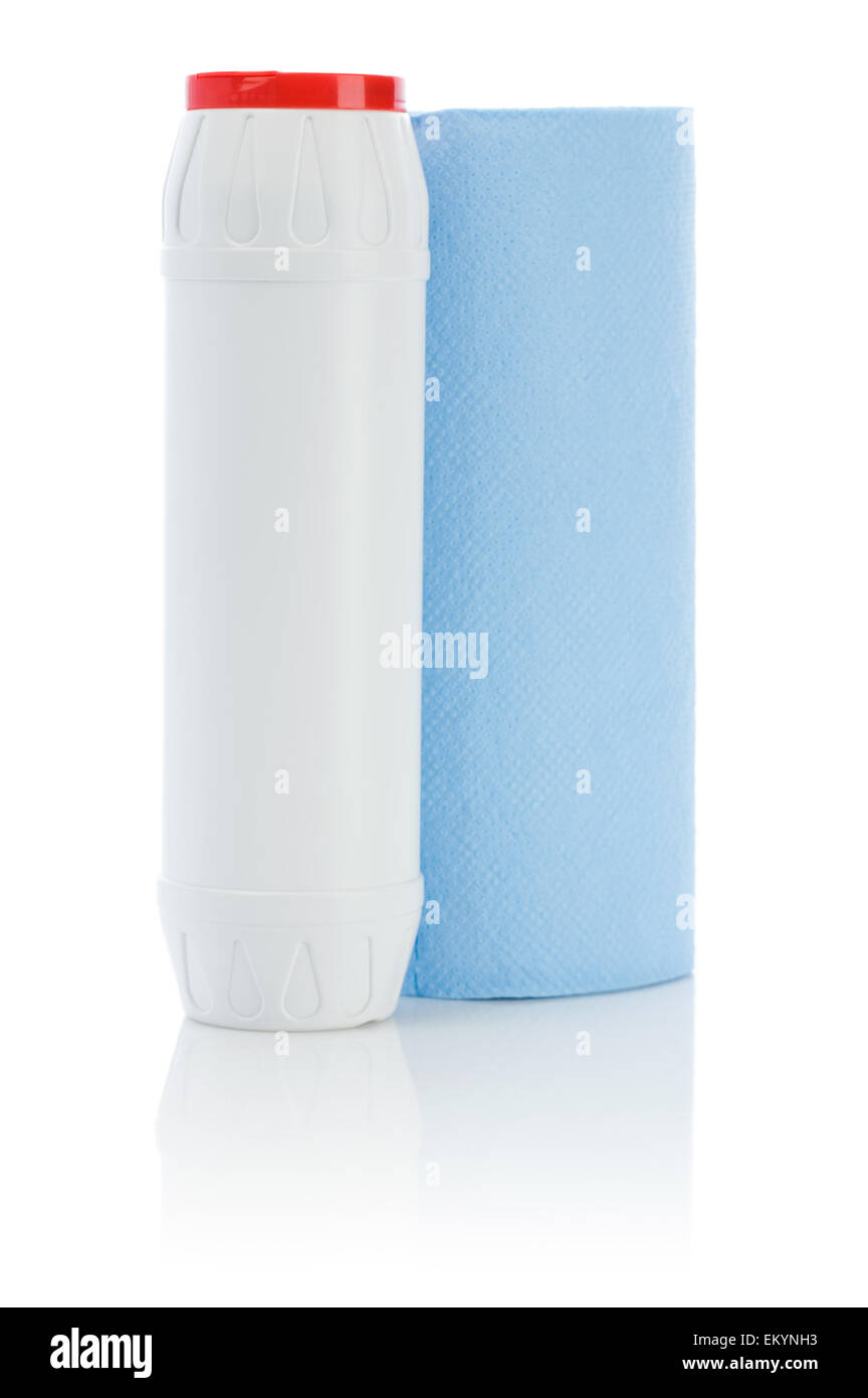 blue paper towel and white bottle Stock Photo - Alamy