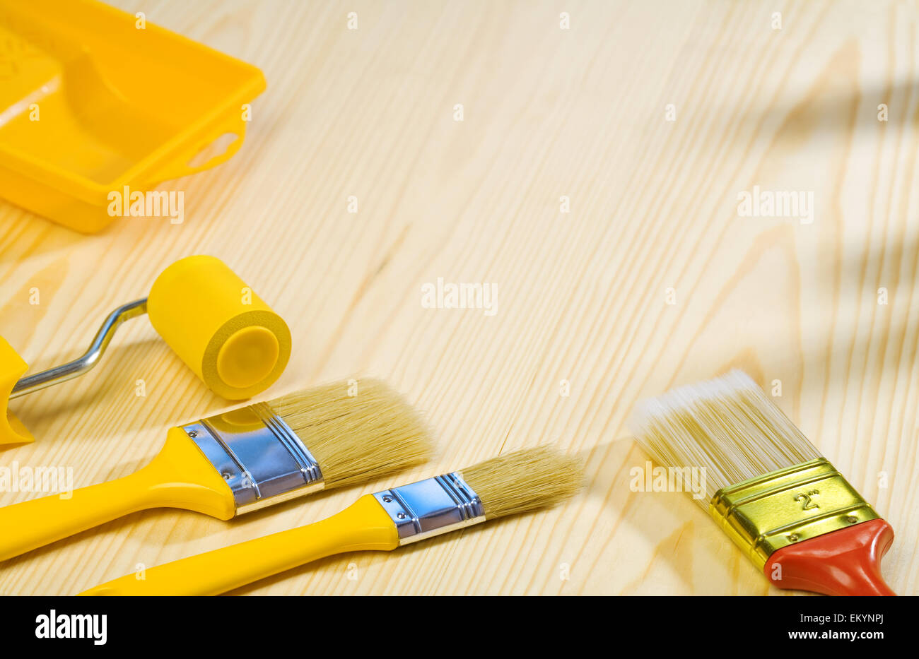 painting tools on wooden boards Stock Photo - Alamy