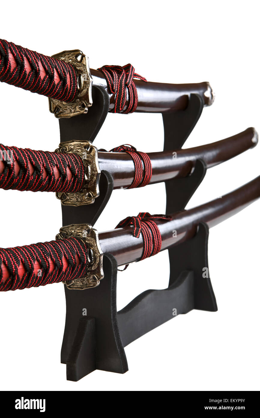 samurai swords on a wood stand Stock Photo - Alamy