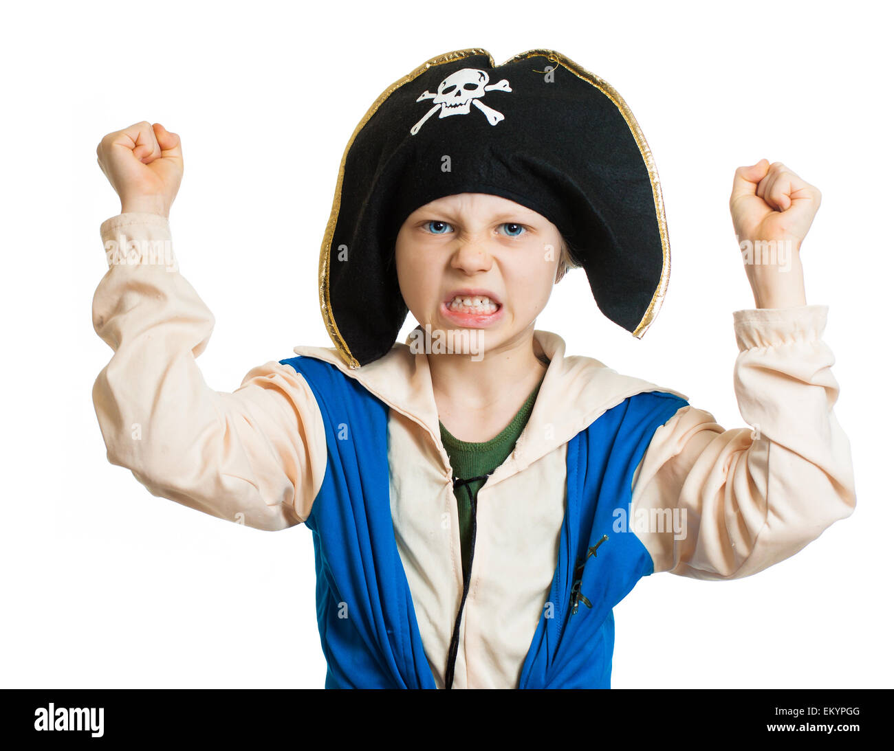 Boy dressed as angry pirate Stock Photo - Alamy