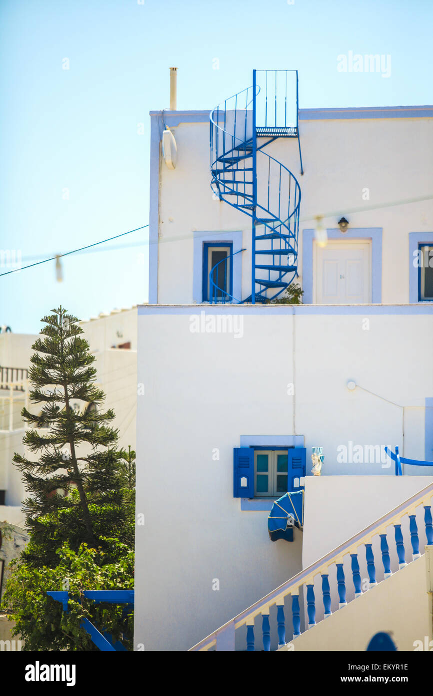 Traditional Greek house with blue spiral staircase in Firostefani ...