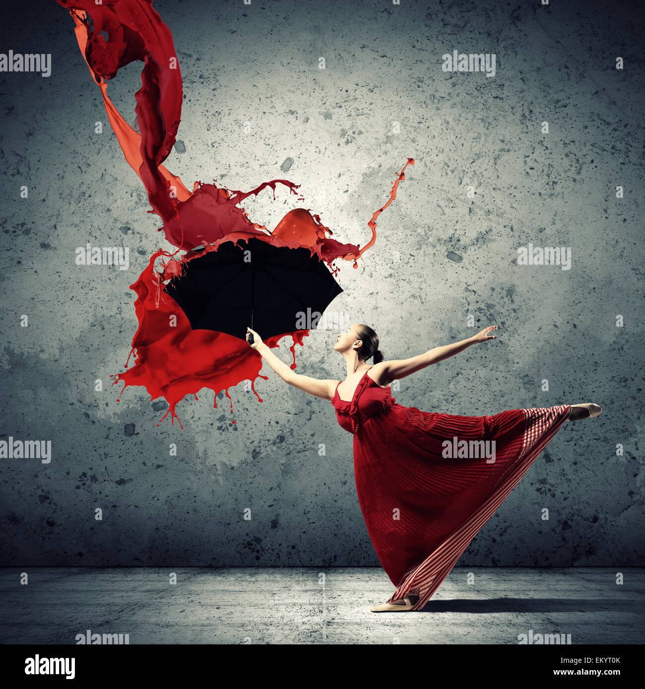 Ballet dancer in flying satin dress with umbrella Stock Photo - Alamy