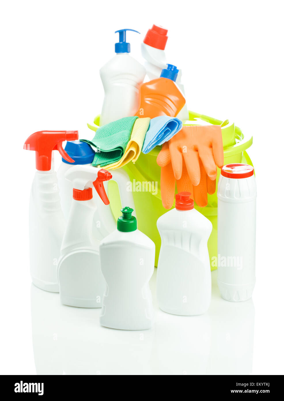 big set of cleaners with bucket isolated Stock Photo - Alamy