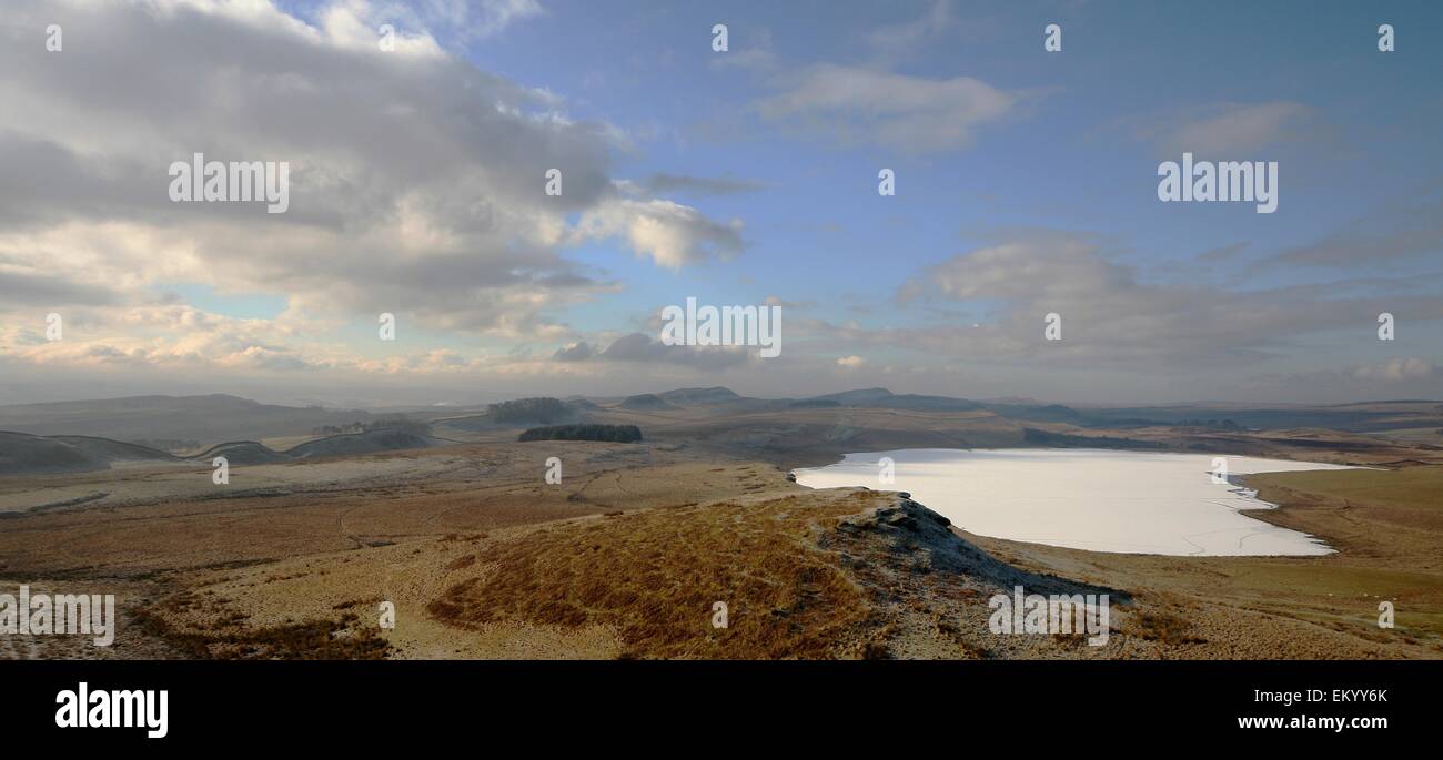 Hadrian's Wall And Broomlee Lough; Northumberland, England Stock Photo ...