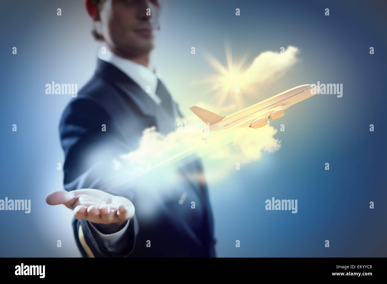 Image of pilot with plane in hand Stock Photo - Alamy