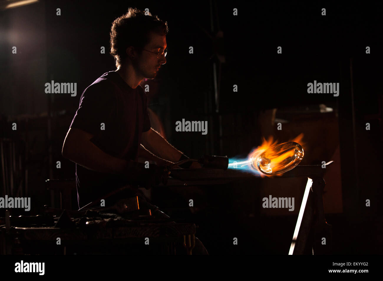 Person Shaping Glass with Blowtorch Stock Photo - Alamy
