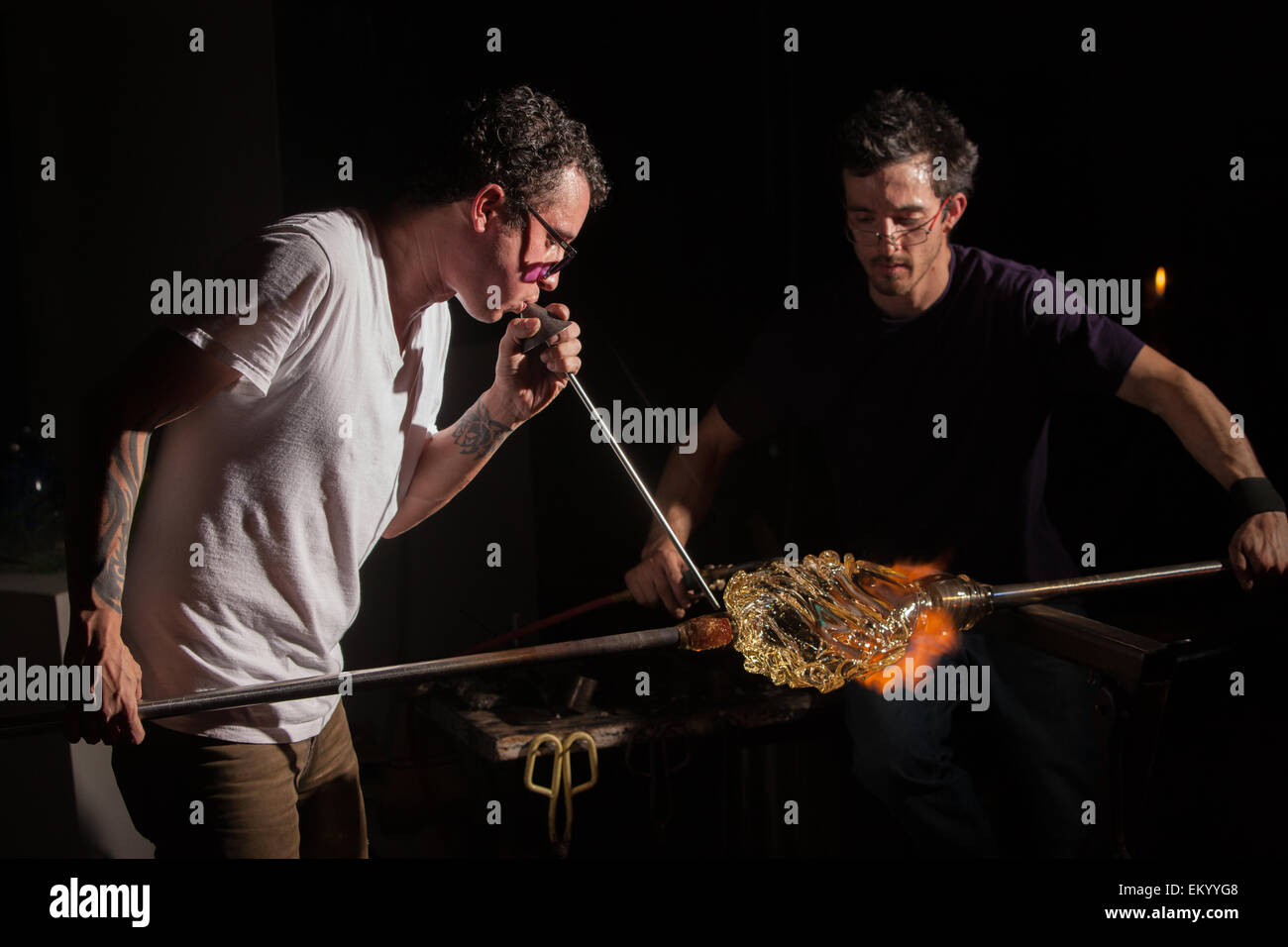Workers Forming Glass Art Stock Photo - Alamy