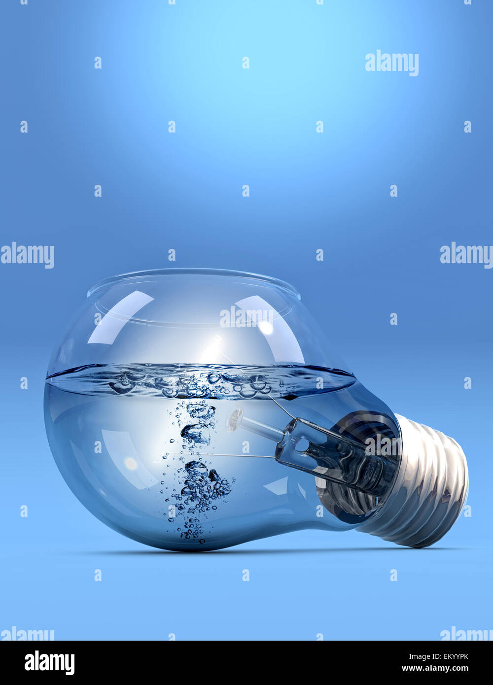 Incandescent light bulb filled liquid blue background hi-res stock ...