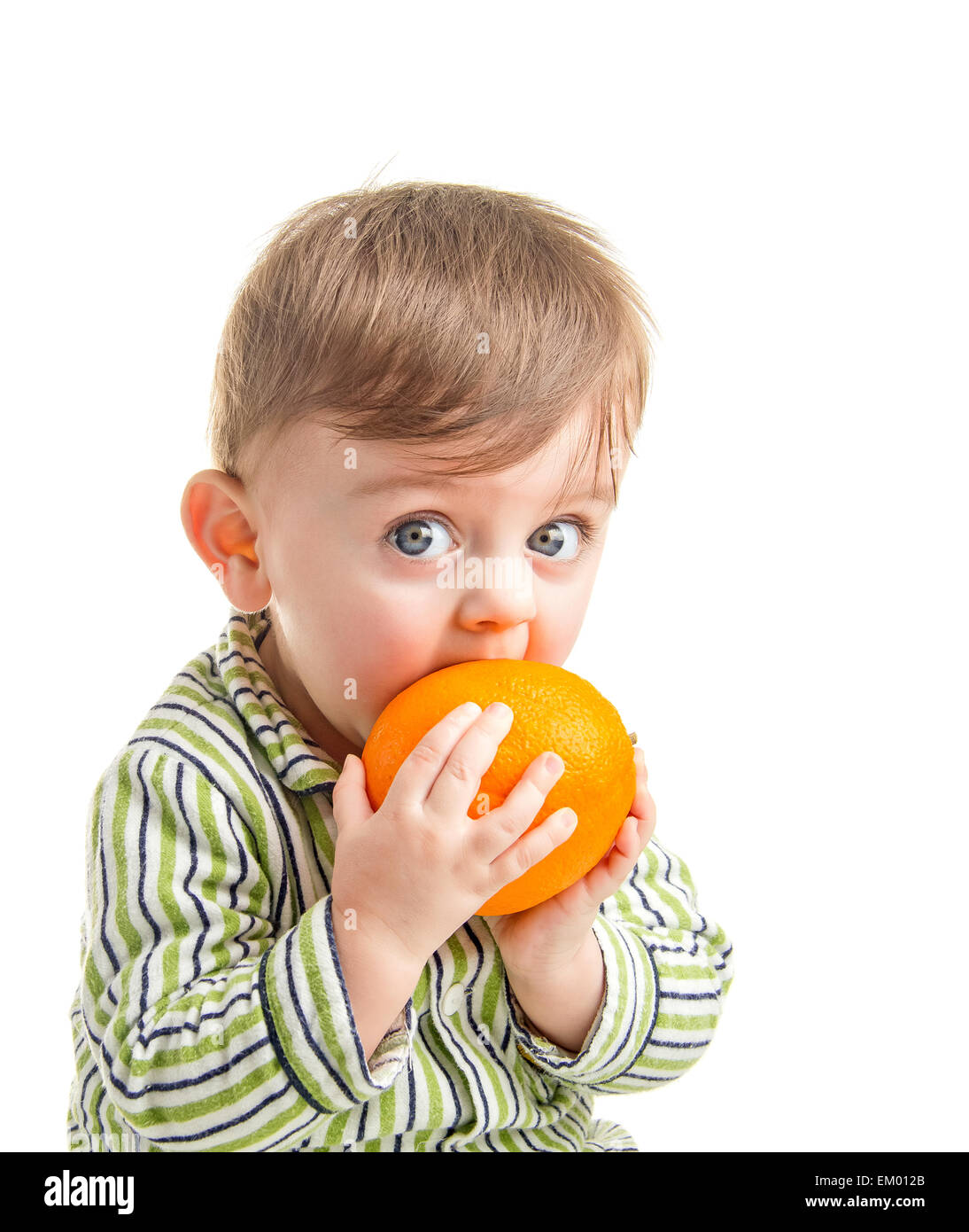 Lovely baby holding orange hi-res stock photography and images - Alamy