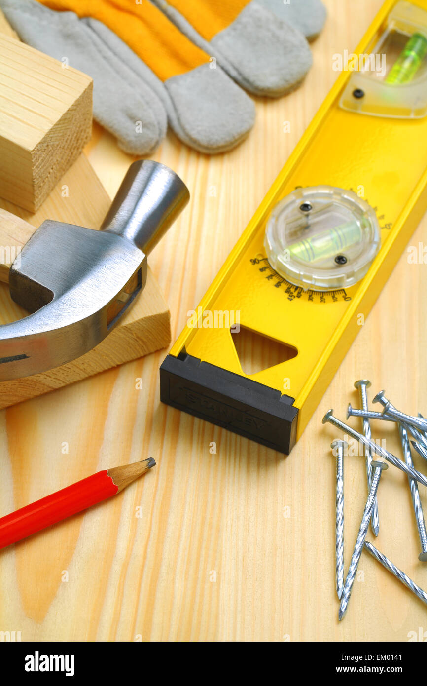 construction tools and materials on table Stock Photo - Alamy