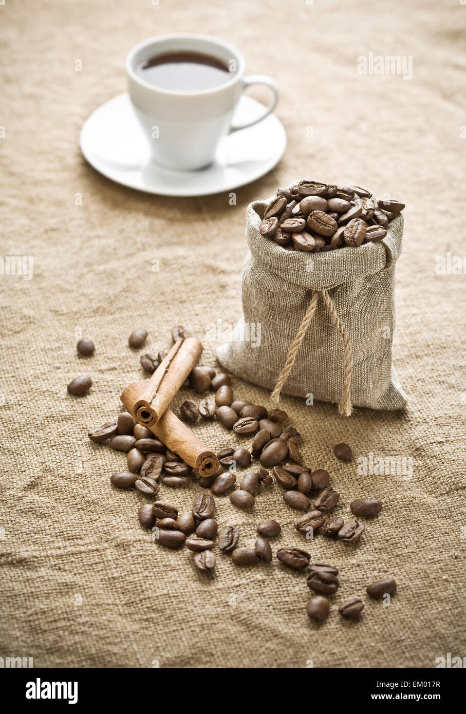 cinnamon and coffee on sacking Stock Photo - Alamy