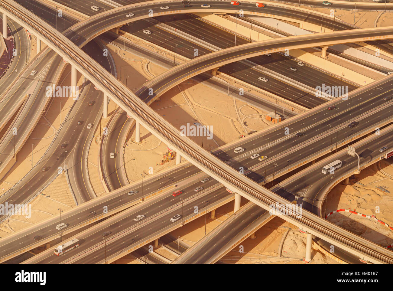 Highway road intersection in Dubai, UAE. Downtown Burj Dubai Stock ...