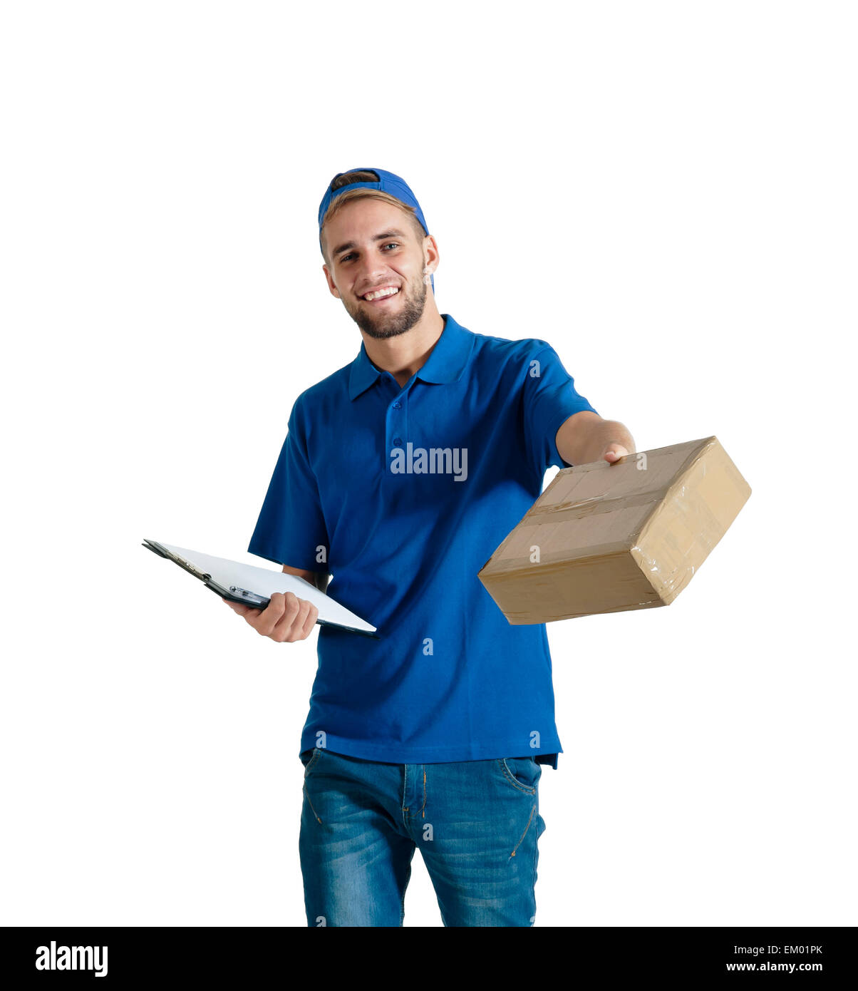 Male courier delivery man cardboard Cut Out Stock Images & Pictures - Alamy