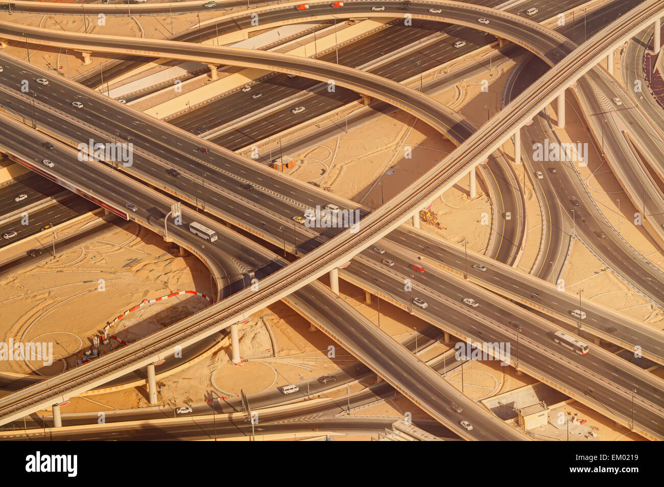 Highway road intersection in Dubai, UAE. Downtown Burj Dubai Stock ...